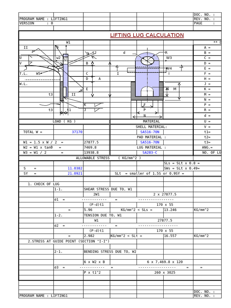Dokumen - Tips - 08 1 Calculation Sheet For Lifting Tailing Lug | PDF | Stress (Mechanics ...