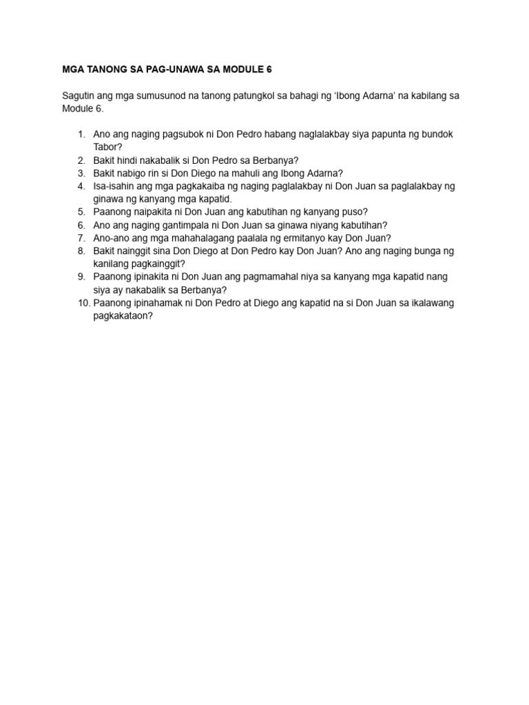 Module 6 - Mga Tanong Sa Pag-Unawa | PDF