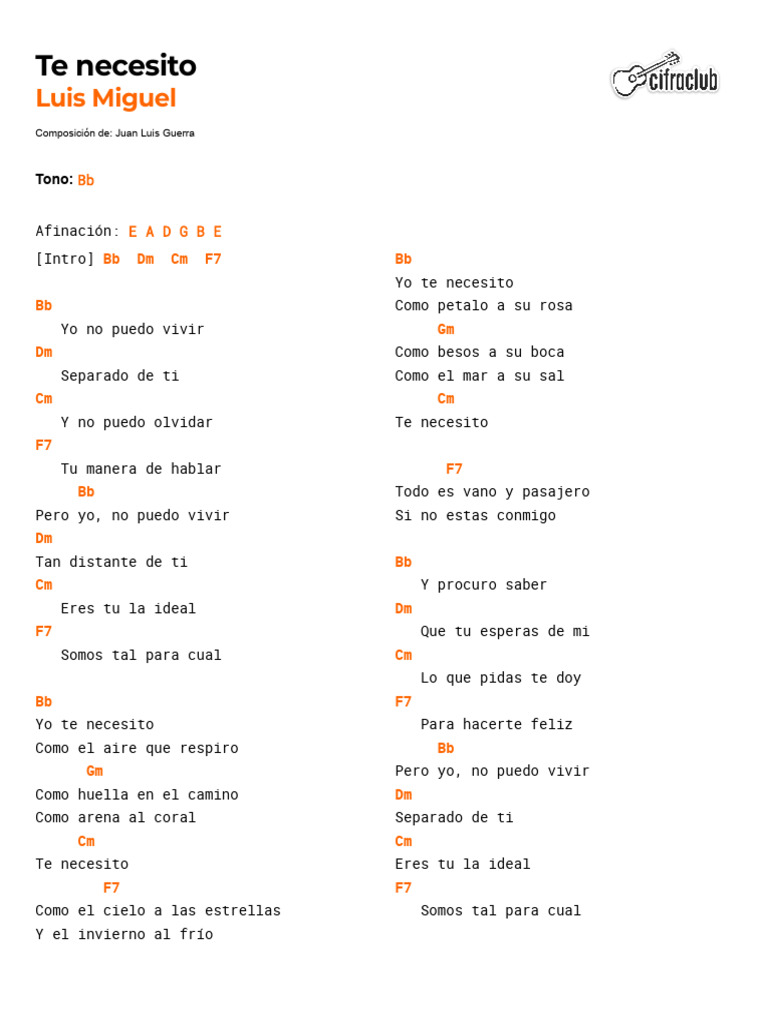 Cifra Club - Luis Miguel - Te Necesito | PDF