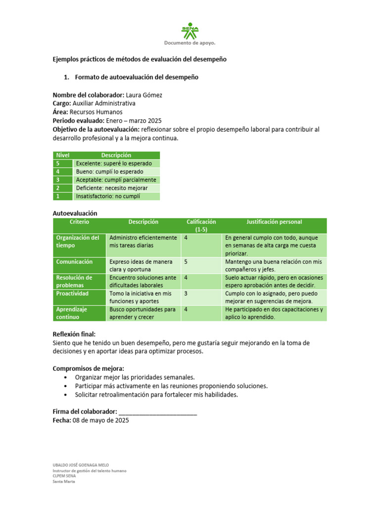 Ejemplos Prã¡cticos de Mã©todos de Evaluaciã N Del Desempeã o | PDF ...
