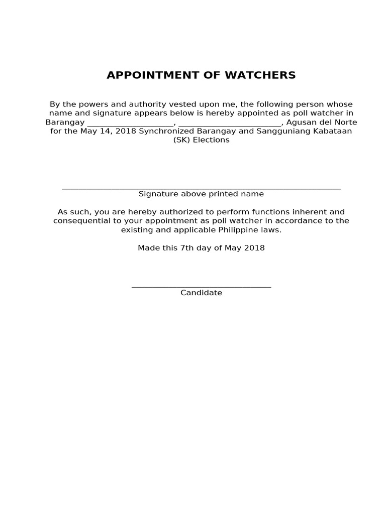 Appointment of Watchers | PDF