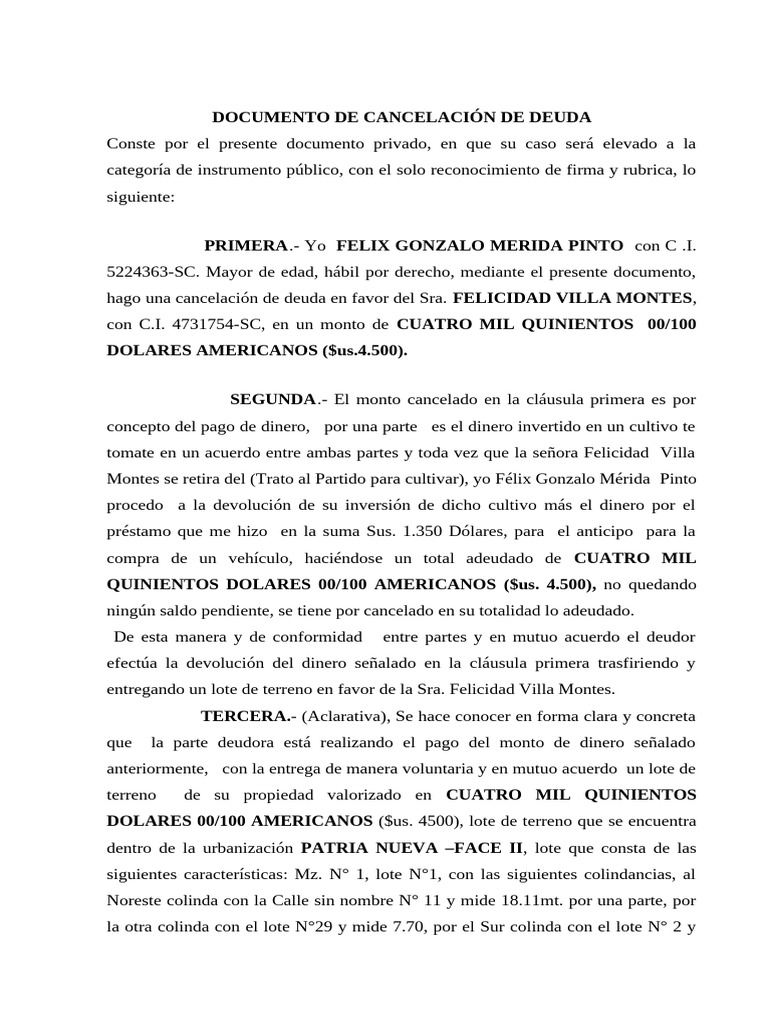 Cancelacion de Deuda | PDF | Deuda