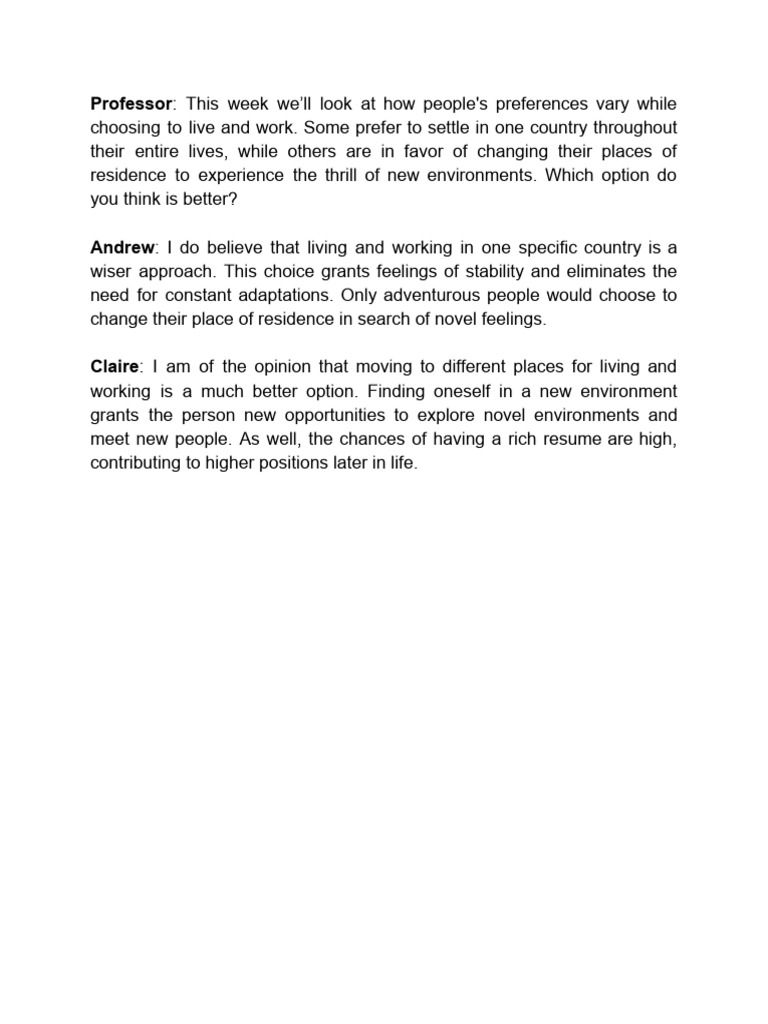 Independent Essay - Living and Working in One Country Vs Moving To ...