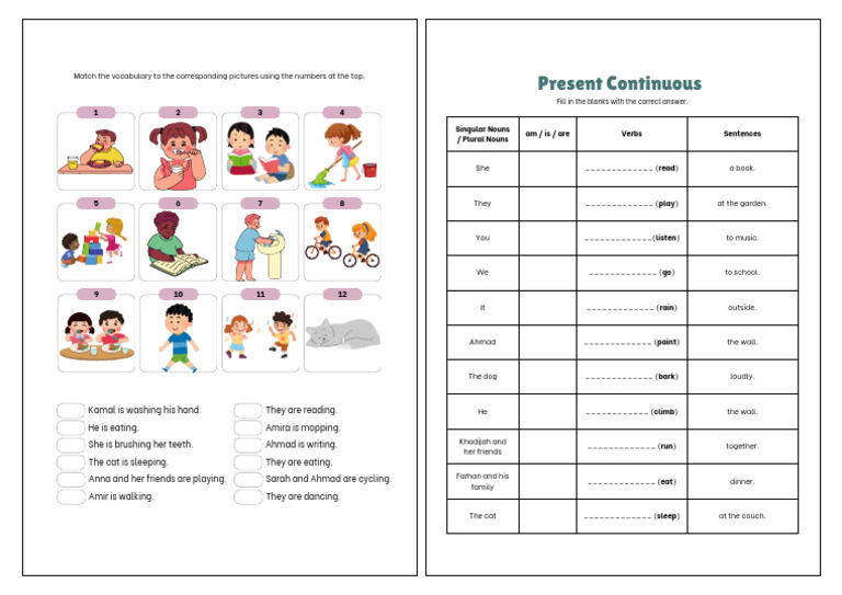 Present Continuous Worksheet 1 | PDF | Morphology | Language Mechanics