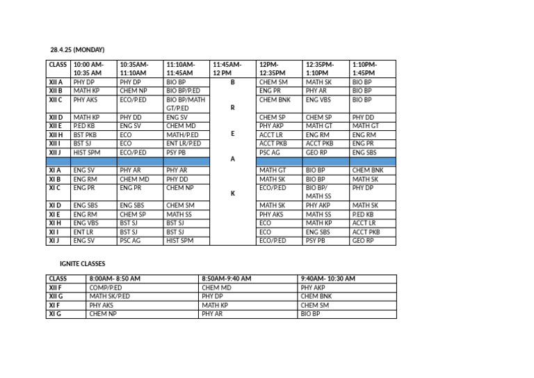 Online Class Timetable For 28.4.25 | PDF