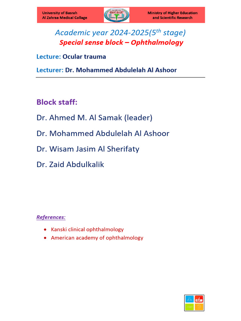 SSB Ophth Trauma 24-25 | PDF | Cornea | Eye