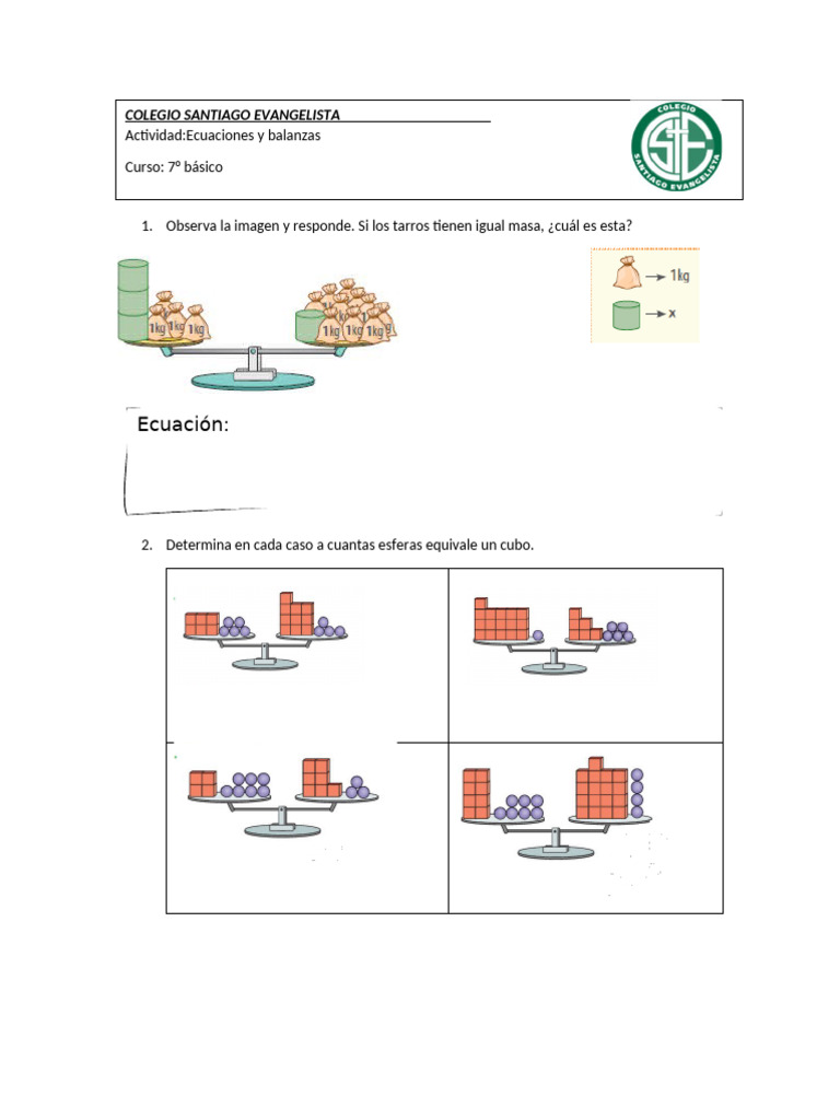 Actividad Ecuaciones y Balanzas | PDF