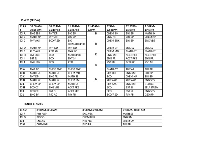 Online Class Timetable For 25.4.25 | PDF