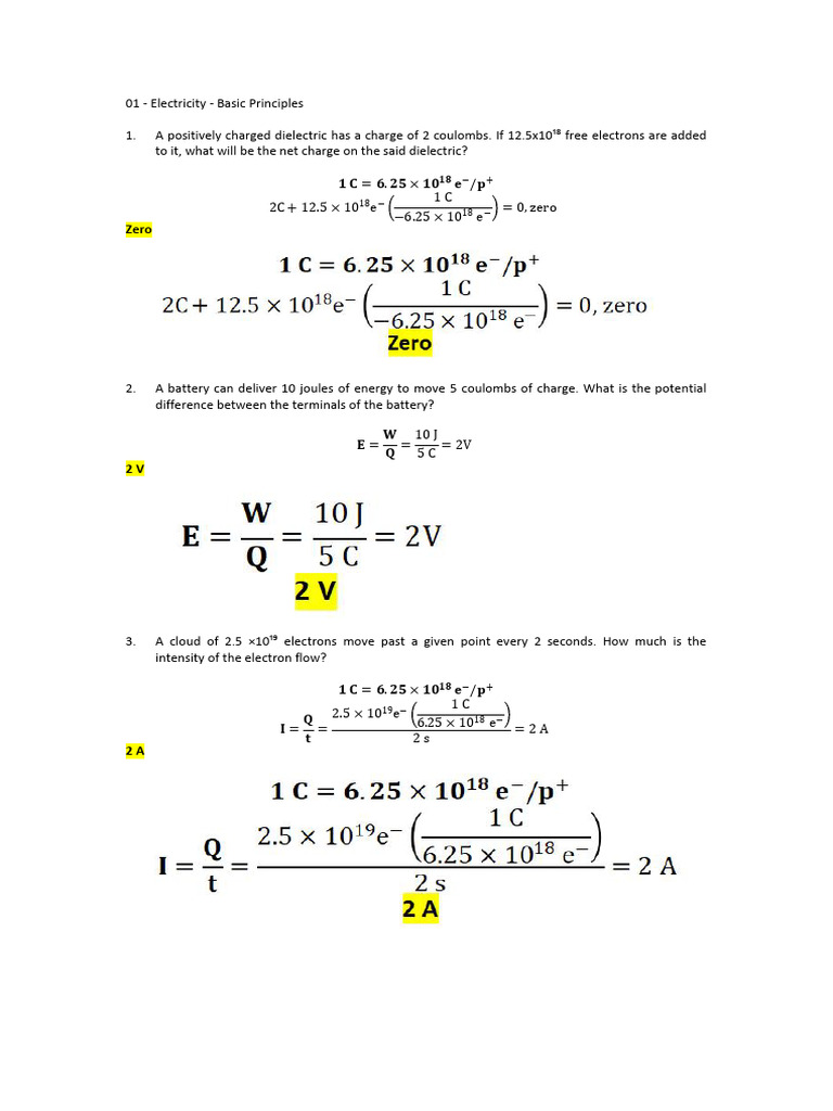01 - Electricity - Basic Principles | PDF | Electric Current | Electricity