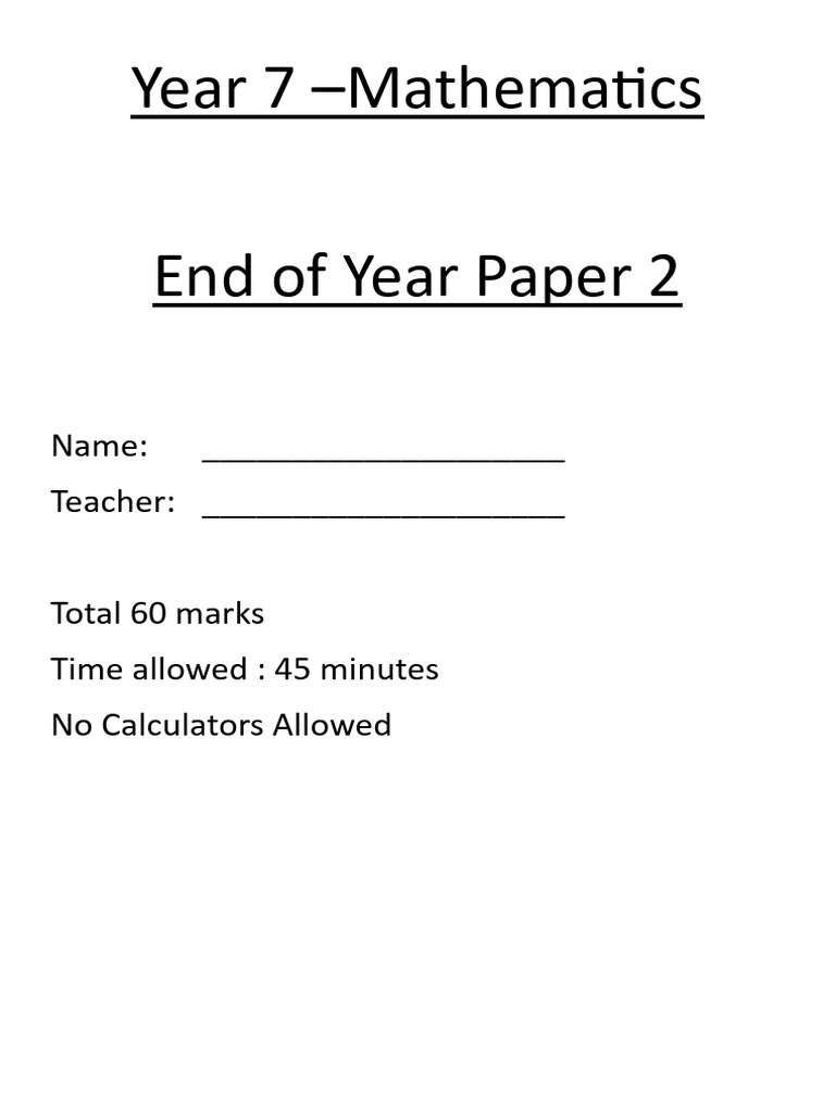 End of Year Paper 2 23-24 | PDF | Mathematics