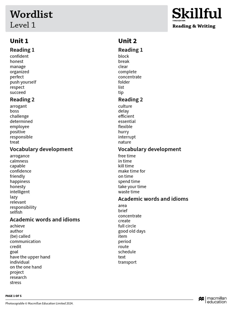 Sk3e Trc1 RW Wordlist Ws | PDF | Vocabulary