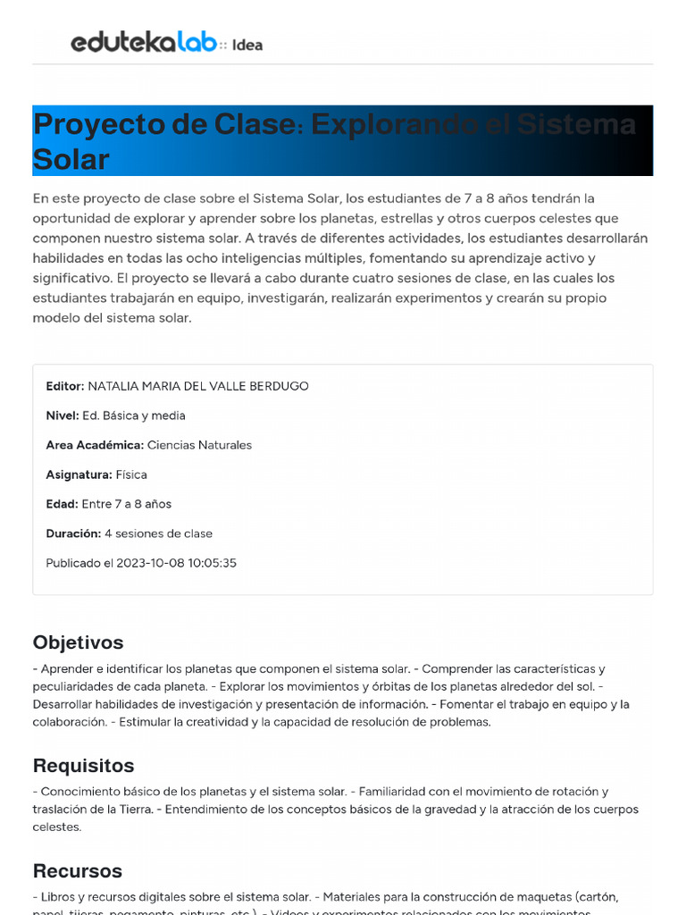 Proyecto de Clase - Explorando El Sistema Solar | PDF