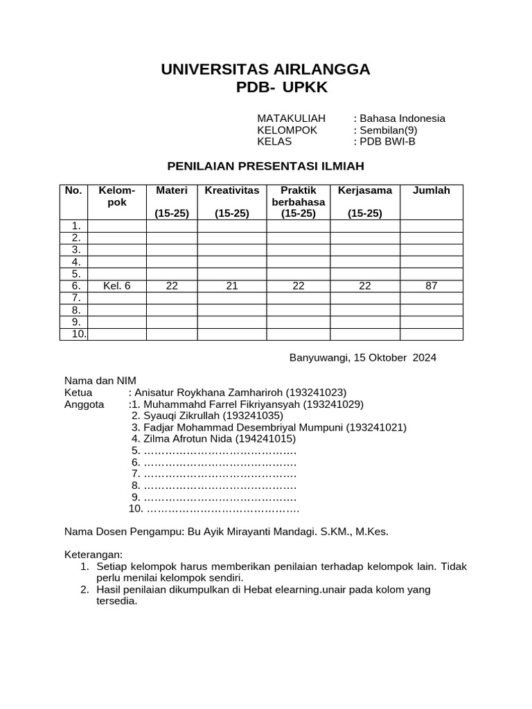 LEMBAR PENILAIAN PRESENTASI-DISKUSI - Kelompok9 | PDF