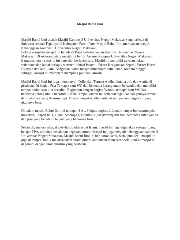 Masjid Babul Ilmi (Teks Deskripsi) | PDF