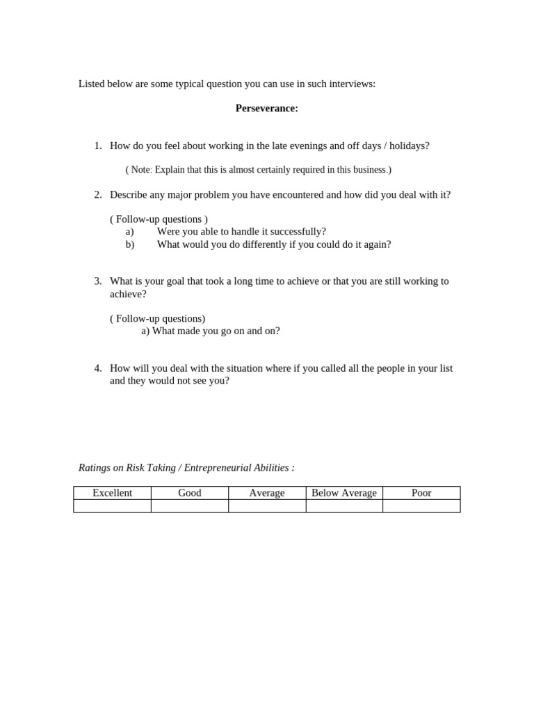 Perseverance Questions | PDF