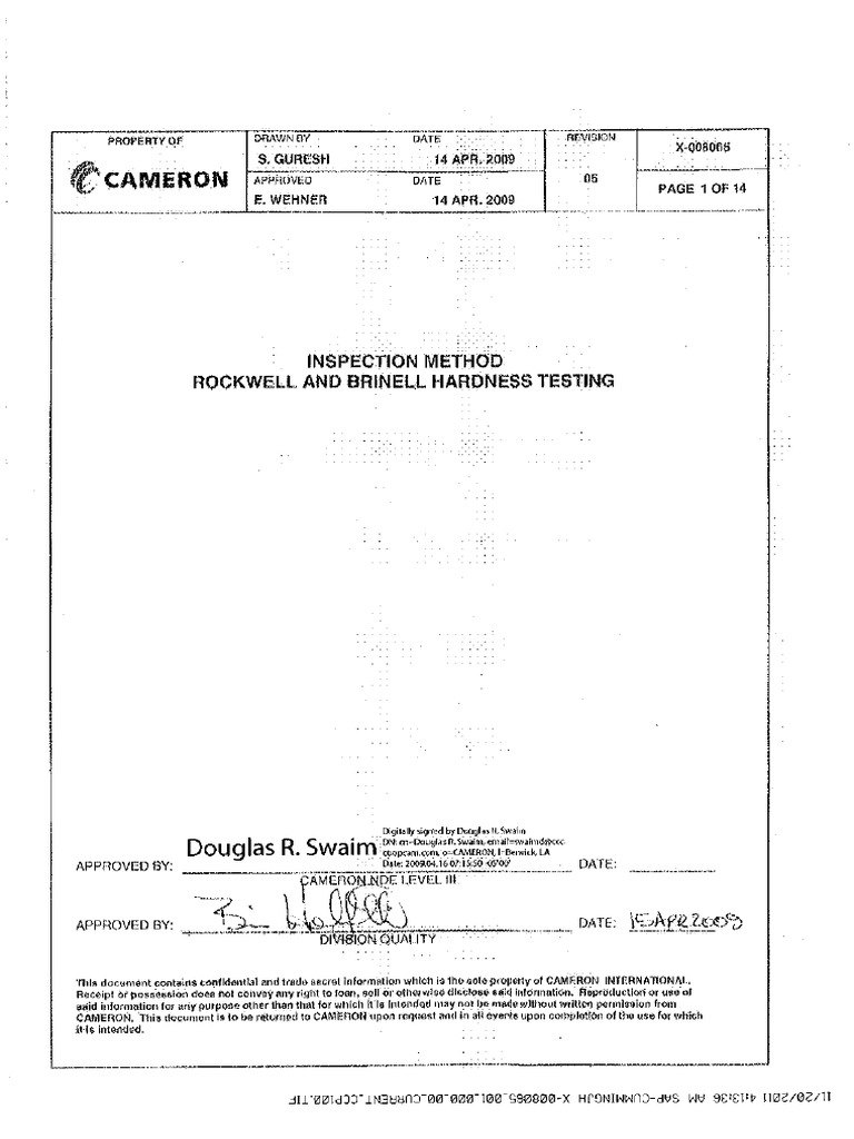 HARDNESS - Specification X - 008065 | PDF