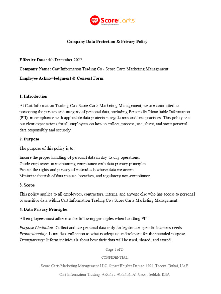 Company Data Protection & Privacy Policy - Signed | PDF | Privacy ...
