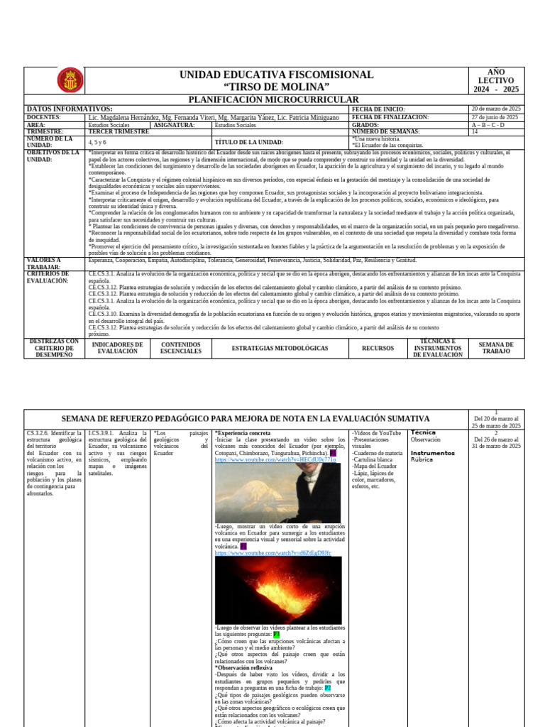 Planificacion Estudios Sociales 3 T | PDF | Imperio Inca | Ecuador