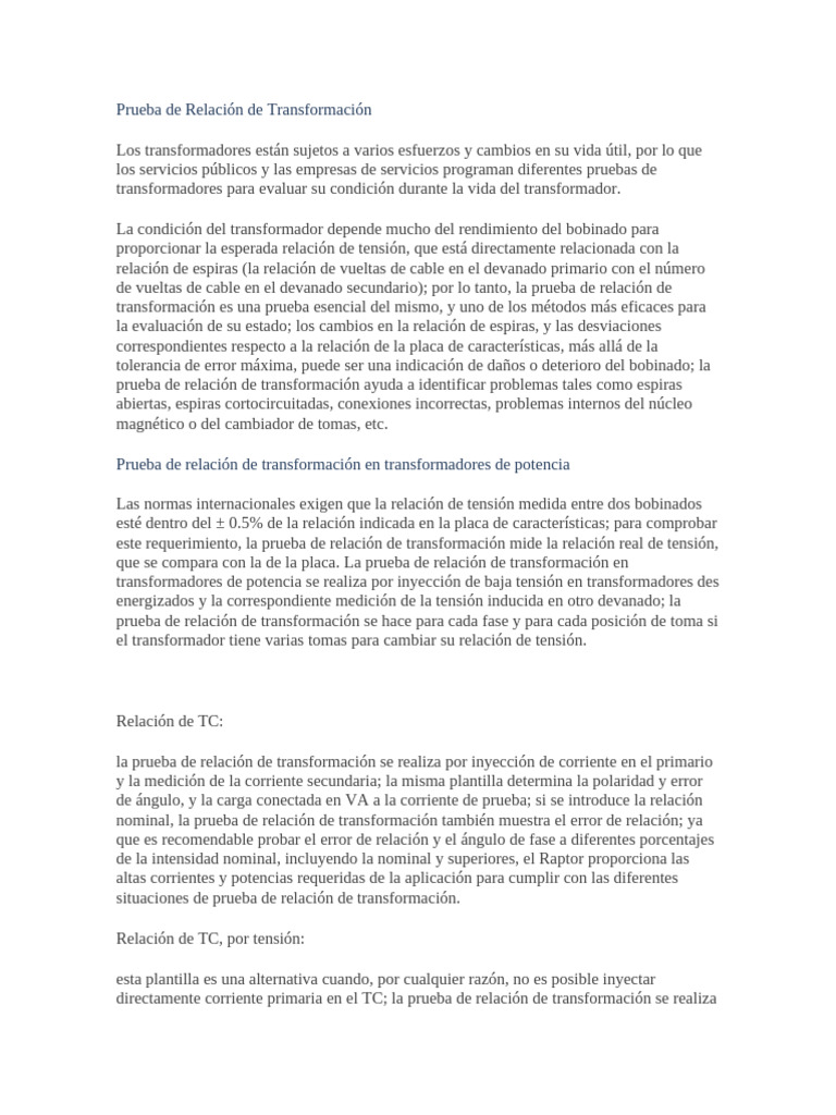 Medición de la relación de transformación del transformador trifásico | PDF | Transformador ...