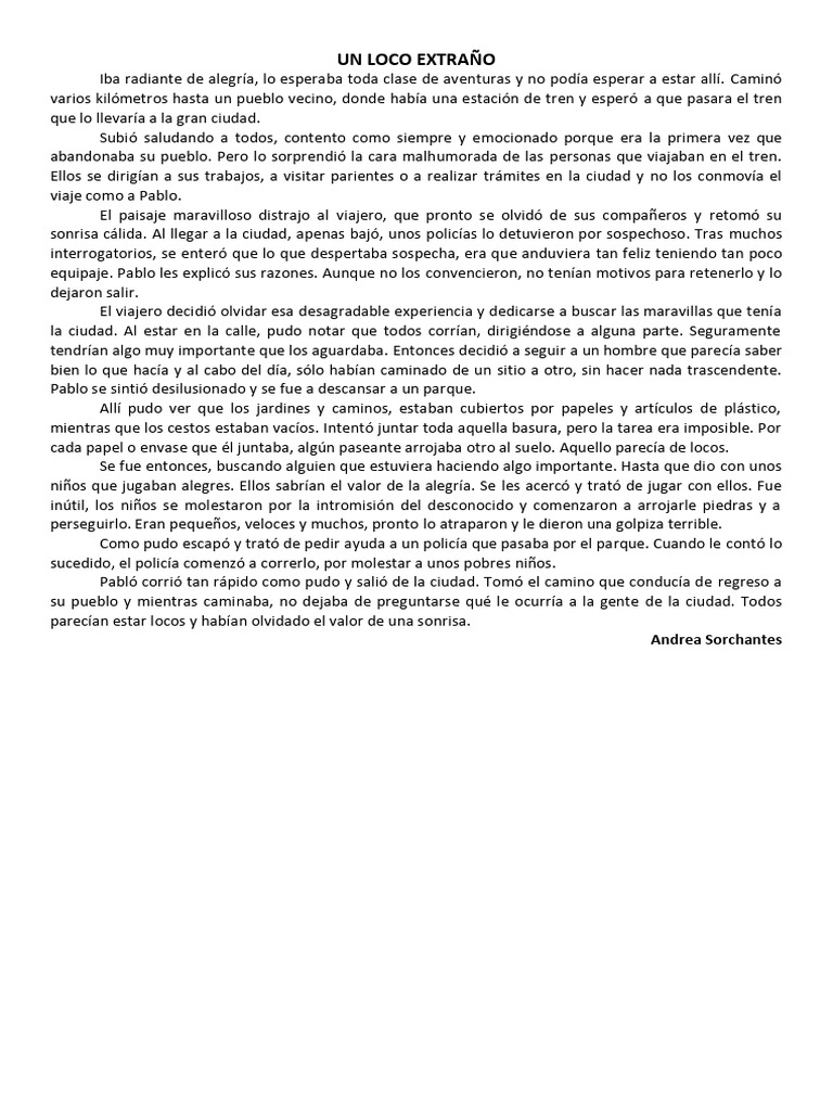 Cuento Realista - Un Loco Extraño | PDF