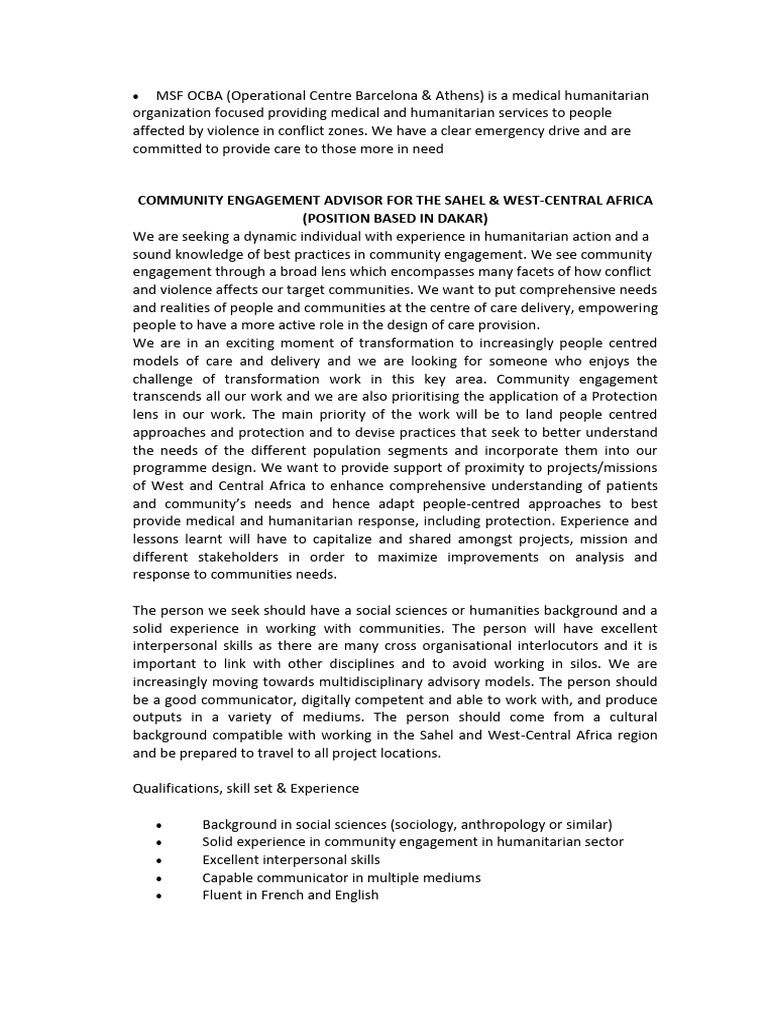 Ocba Community Engagement Dakar 1 | PDF | Médecins Sans Frontières