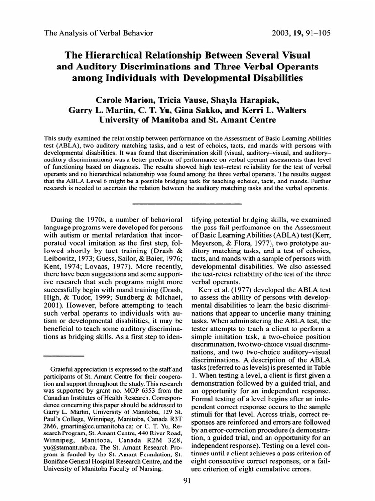 Verbal Operants and Discrimination Skills | PDF