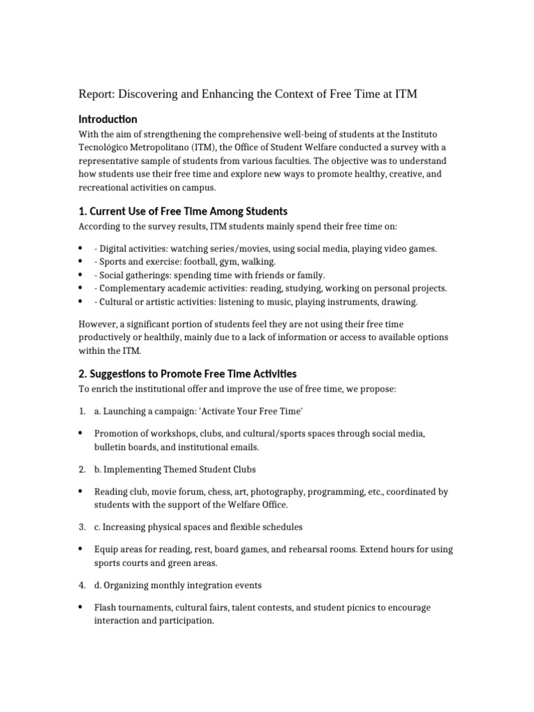 ITM_Free_Time_Report_English | PDF | Sports | Well Being
