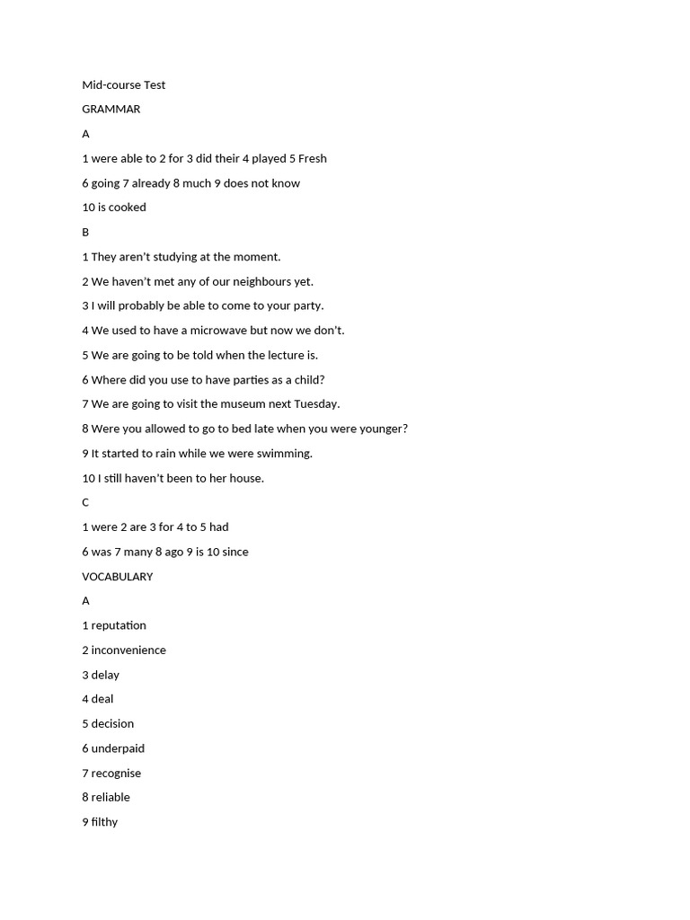 Mid-Course Test Answer Key | PDF