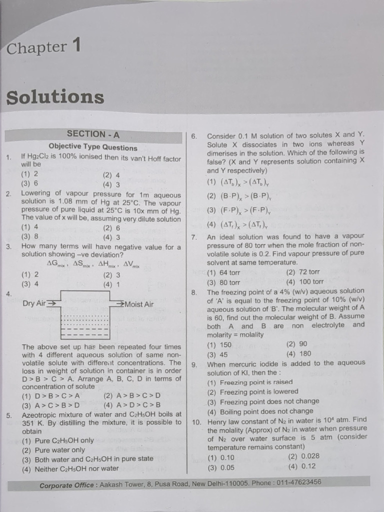 Aakash Momentum Booster Solutions | PDF | Chemistry | Physical Chemistry