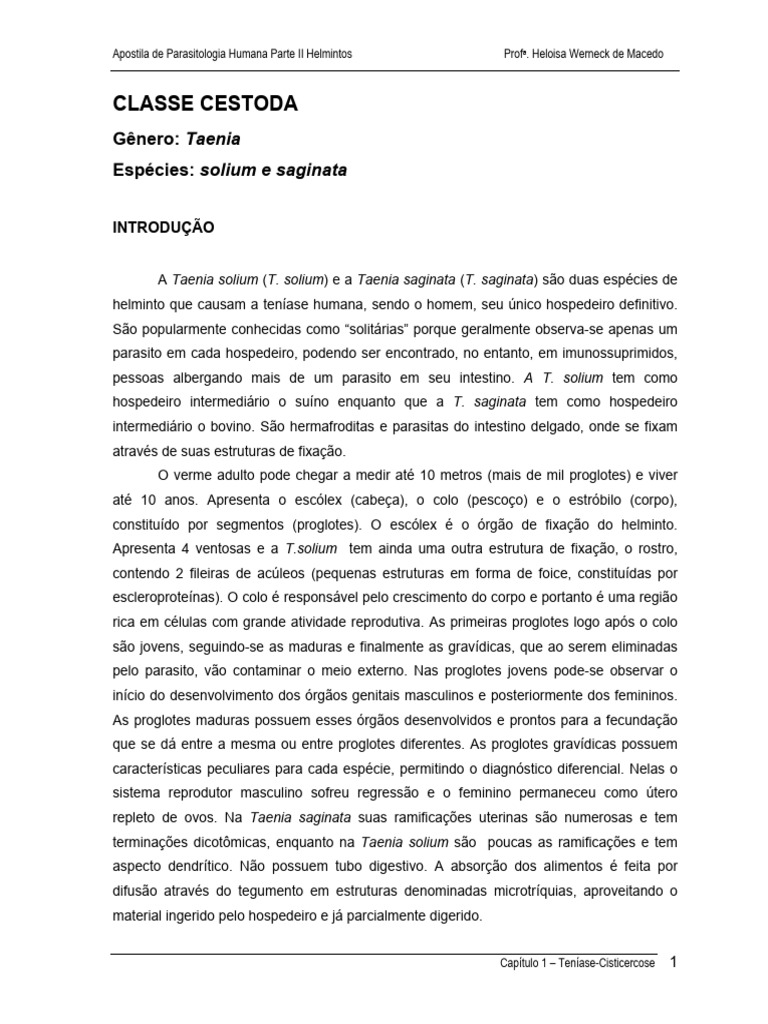 Teníase e Cisticercose: Helmintos em Humanos | PDF | Especialidades médicas
