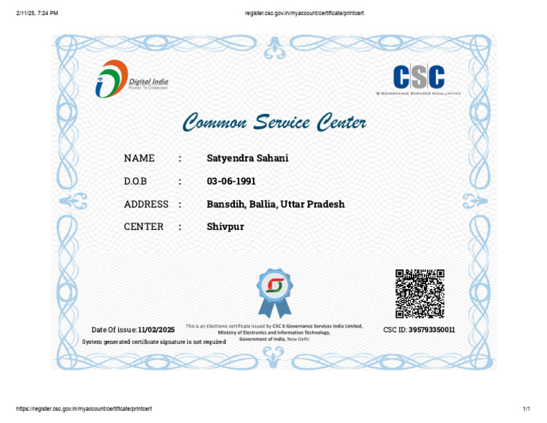 Register - Csc.gov - in Myaccount Certificate Printcert | PDF