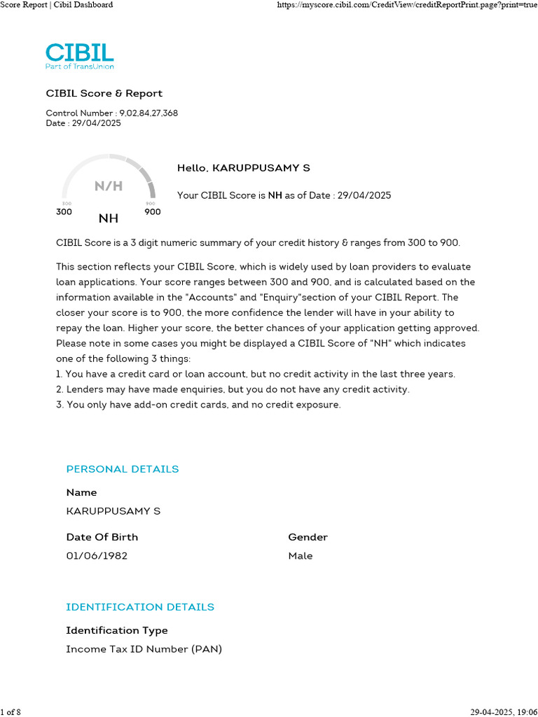 Score Report - Cibil Dashboard | PDF | Credit | Finance & Money Management