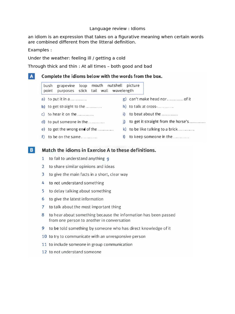 Language Review Idioms | PDF