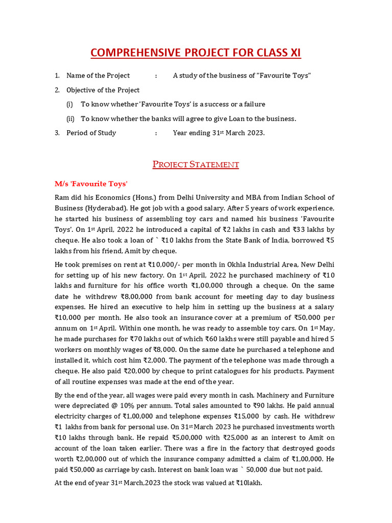 COMPREHENSIVE PROJECT For Class XI | PDF | Expense | Banks