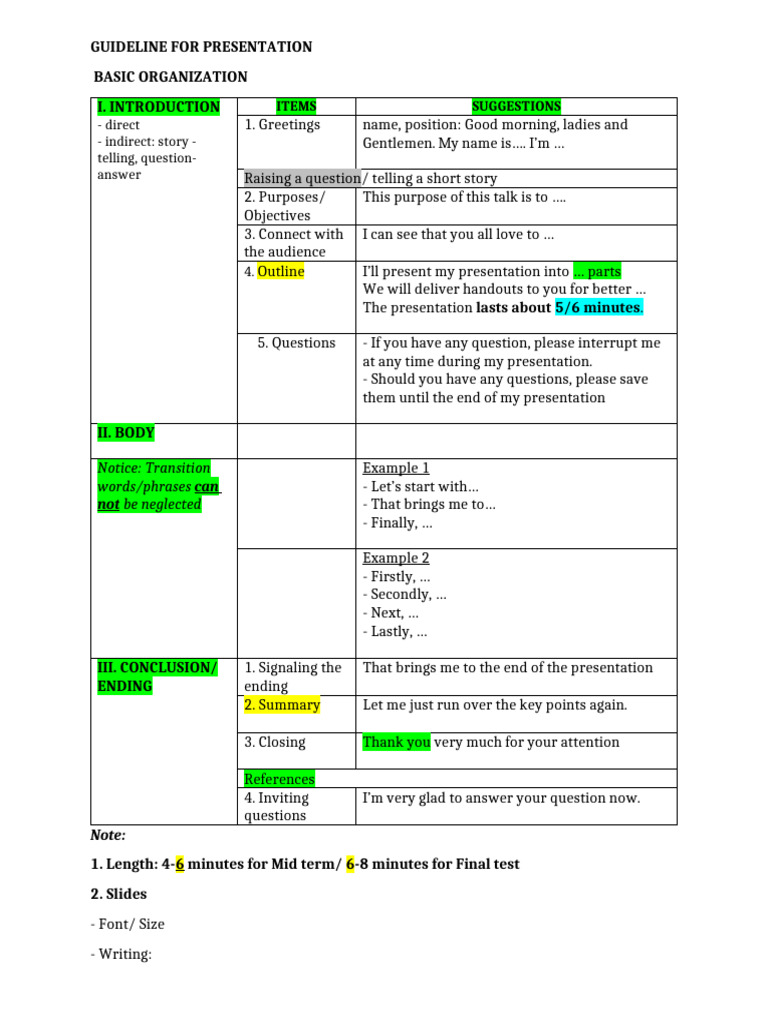 Presentation Guidelines and Tips | PDF | Question | Communication