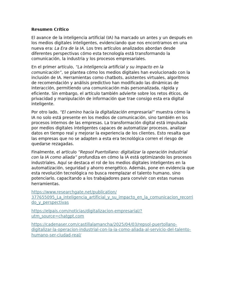Resumen Crítico | PDF