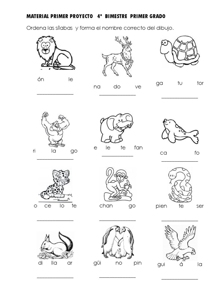 Actividades de Sílaba y Animales para 1º Grado | PDF | Artes del ...