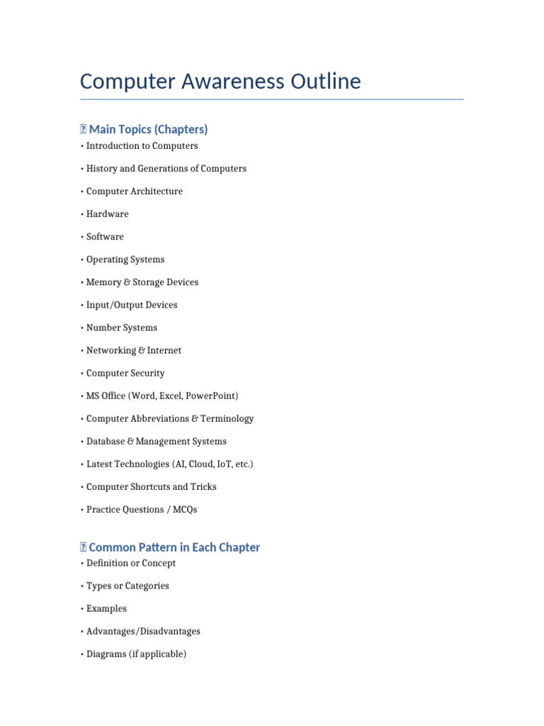 Computer Awareness Outline | PDF