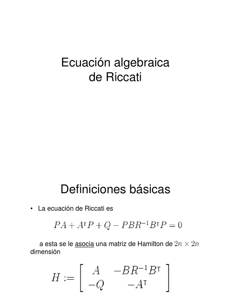 Ecuacion Algebraic A de Riccati | PDF | Valores propios y vectores ...