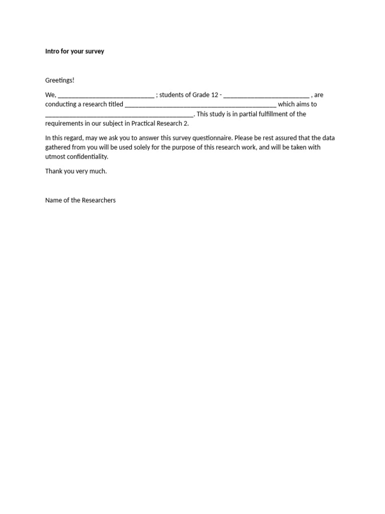Intro For Your Survey | PDF