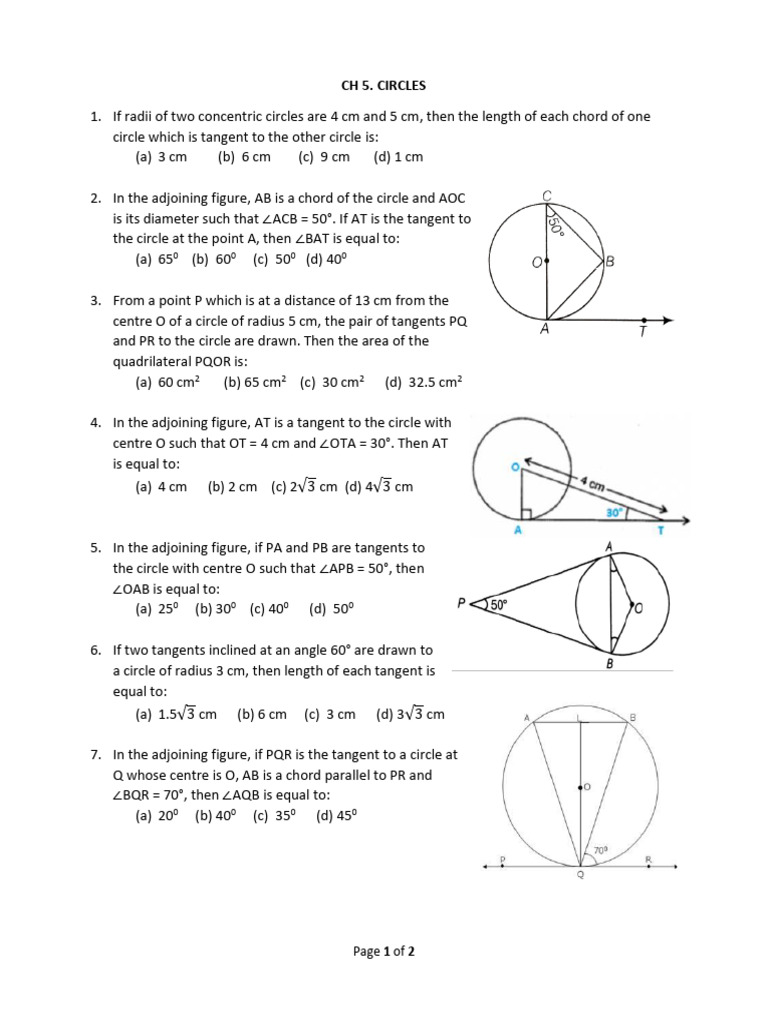 Class 10 MCQs on Circles | PDF