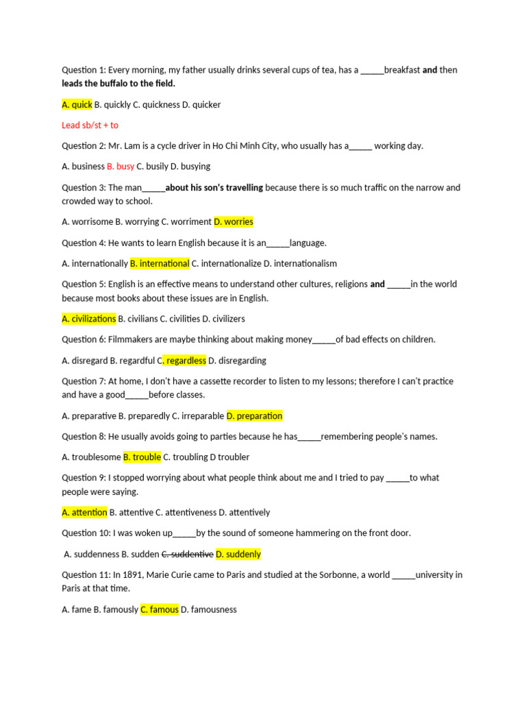 English Vocabulary Quiz Questions | PDF