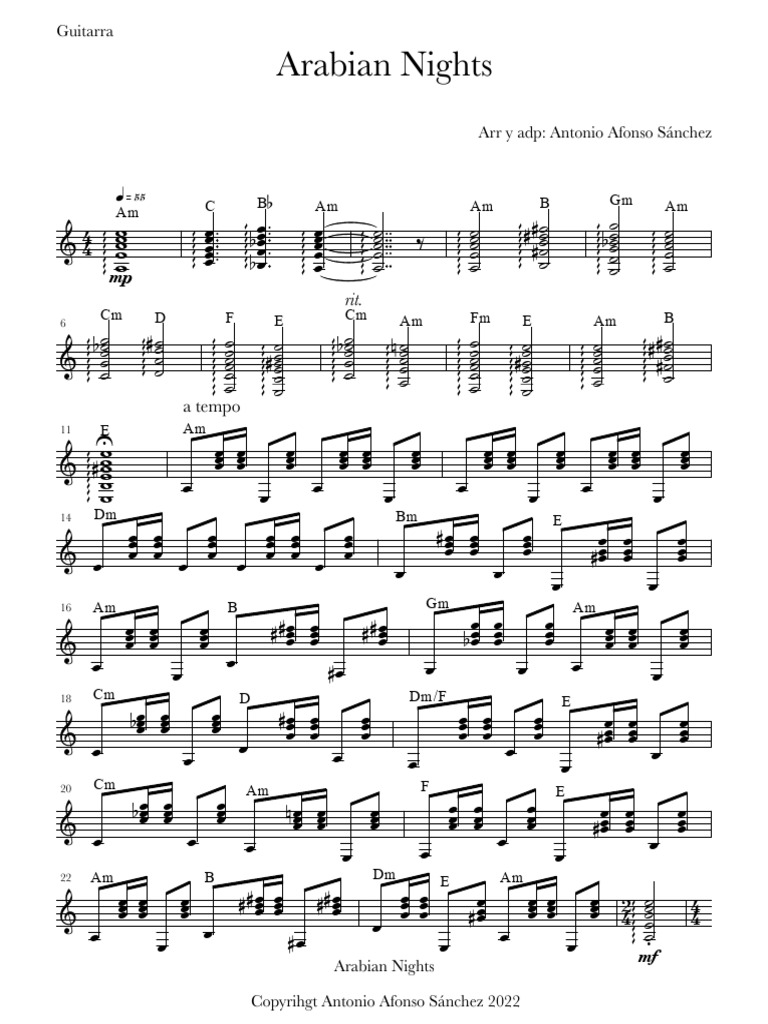 Arabian Nights Guitar Arrangement | PDF