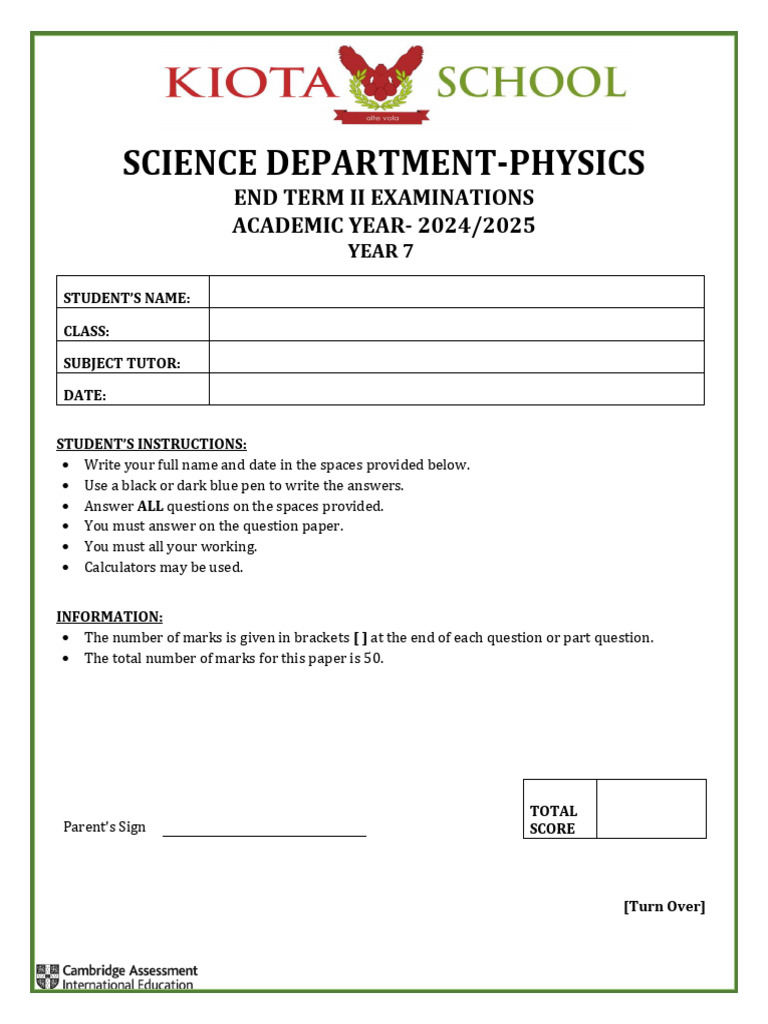 Year 7 Term 2 Science Exam 2025 | PDF | Solar System | Tide