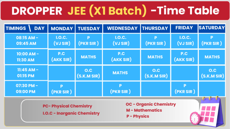 X1 Batch JEE Timetable Overview | PDF
