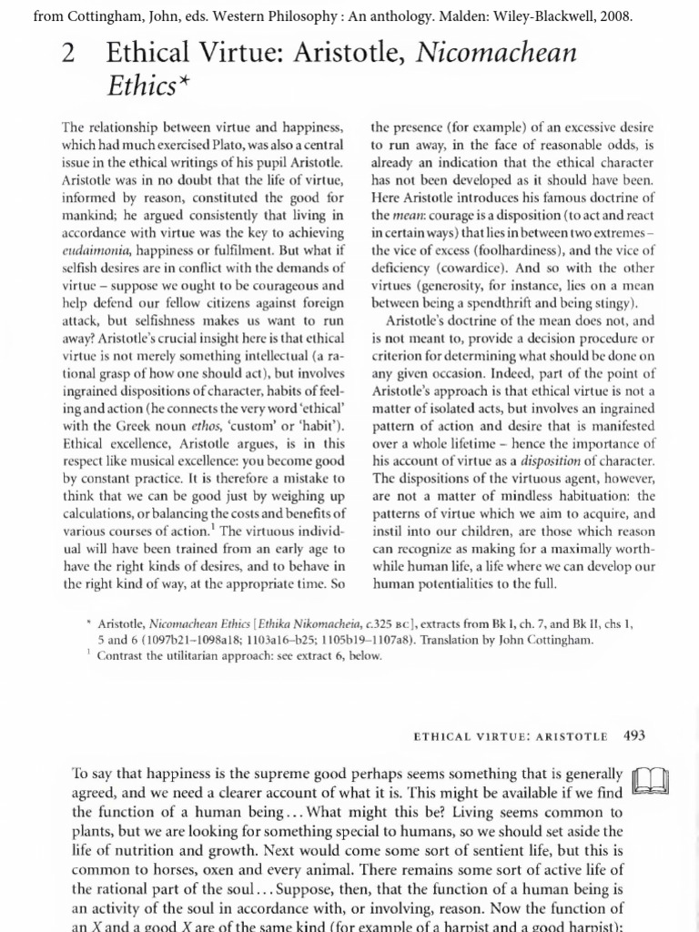 Excerpts From Aristotle, Ethical Virtue | PDF | Virtue | Courage