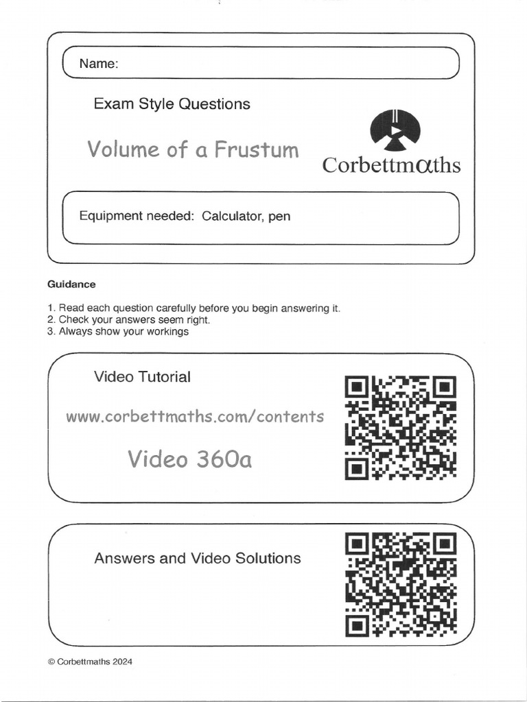Volume Frustum Answers | PDF