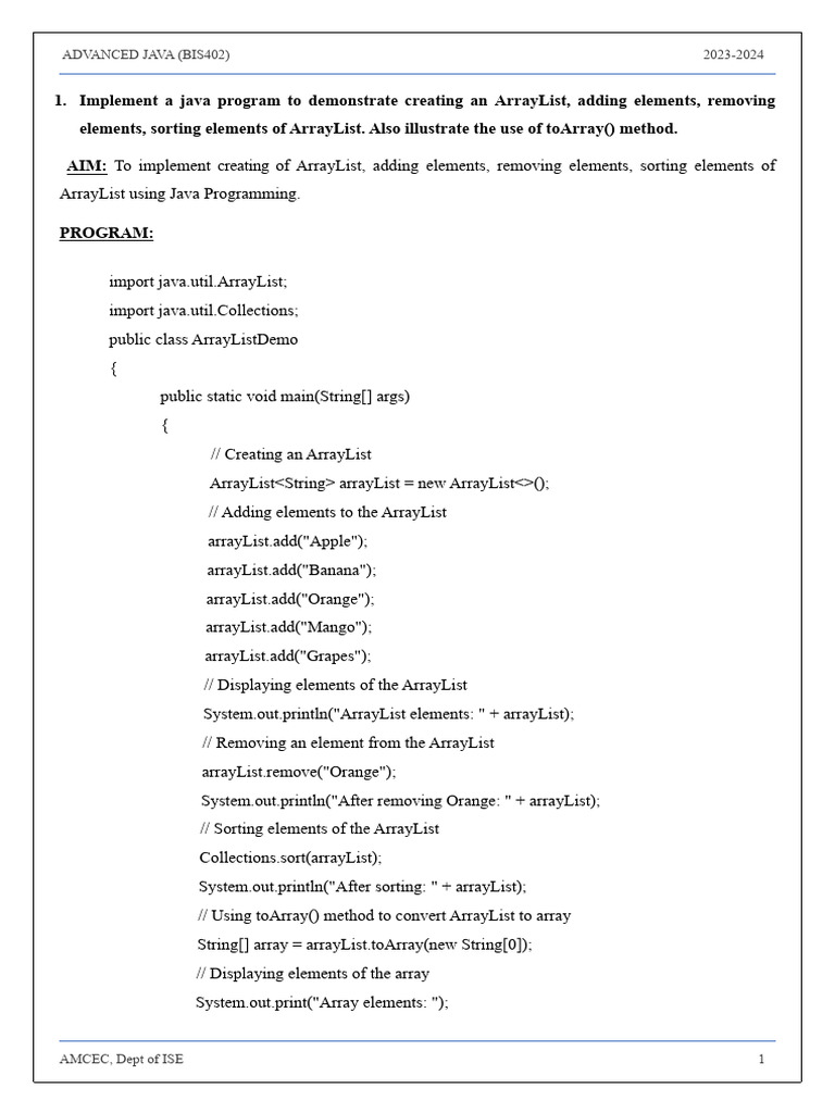 BIS402 (JAVA) Programs - AMC | PDF | Computer Programming | Computing