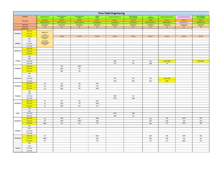 JEE - Time Table 20th May-25th May 2025 (PB) - Final. | PDF