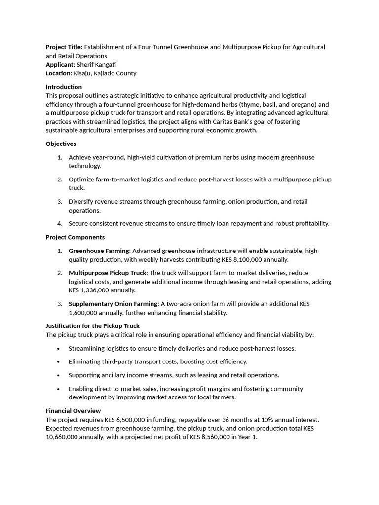 Concept Note Financing Proposal For Greenhouse Farming and Retail ...